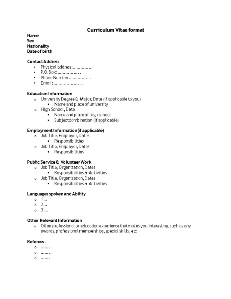 Sample Curriculum Vitae Pdf