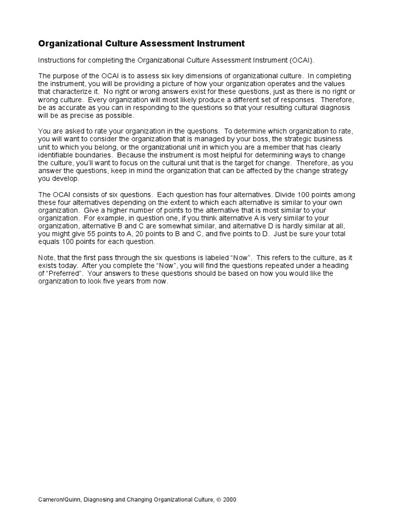 Organizational Culture Assessment Instrument | PDF | Organizational ...