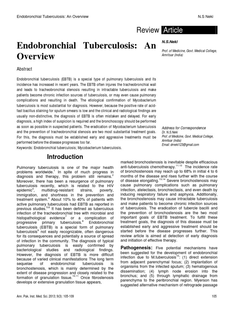 Overview of Endobronchial Tuberculosis | PDF | Tuberculosis | Clinical ...