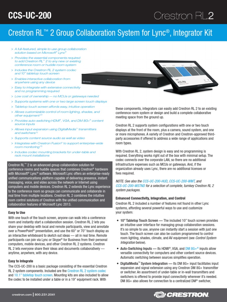 CCS-UC-200: Crestron RL 2 Group Collaboration System For Lync ...