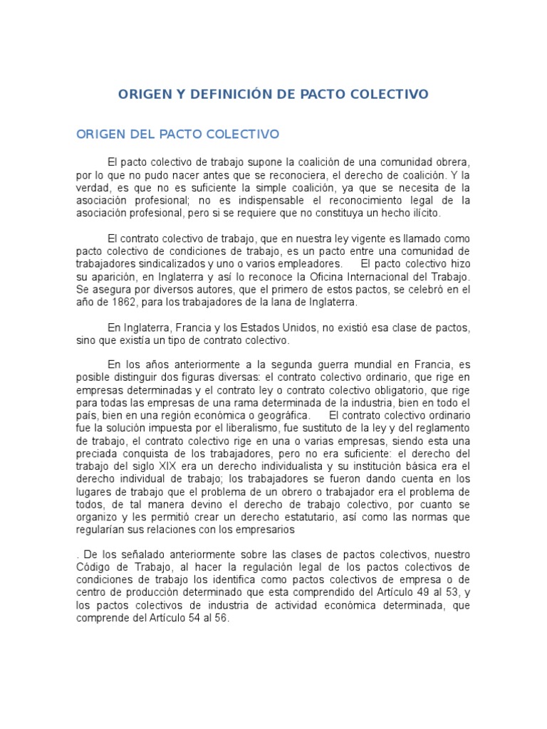 Origen y Definición de Pacto Colectivo | PDF | Derecho laboral ...