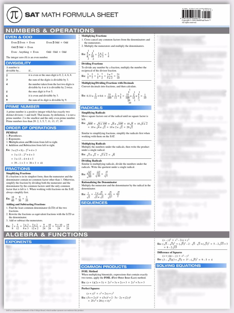 SAT Math Formula Sheet Preview | Fraction (Mathematics) | Angle
