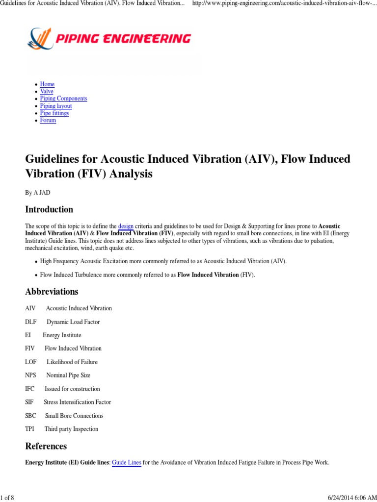 Guidelines For Acoustic Induced Vibration (AIV), Flow Induced Vibration ...