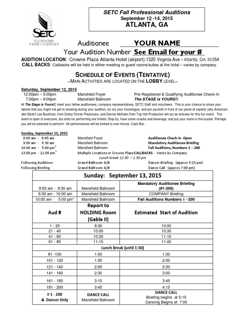 Auditionee Your Audition Number See Email For Your # | PDF | Audition ...