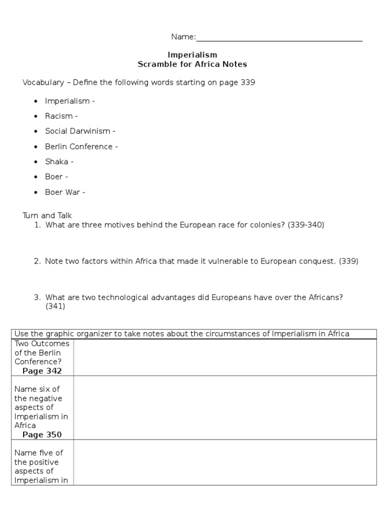 Scramble for Africa: Imperialism Notes | PDF