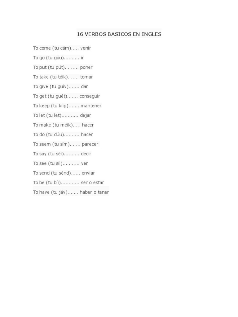16 Verbos Basicos en Ingles | PDF