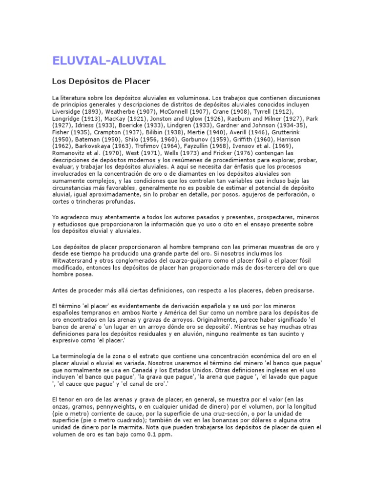 Depósito Eluvial | PDF | Roca (geología) | Oro