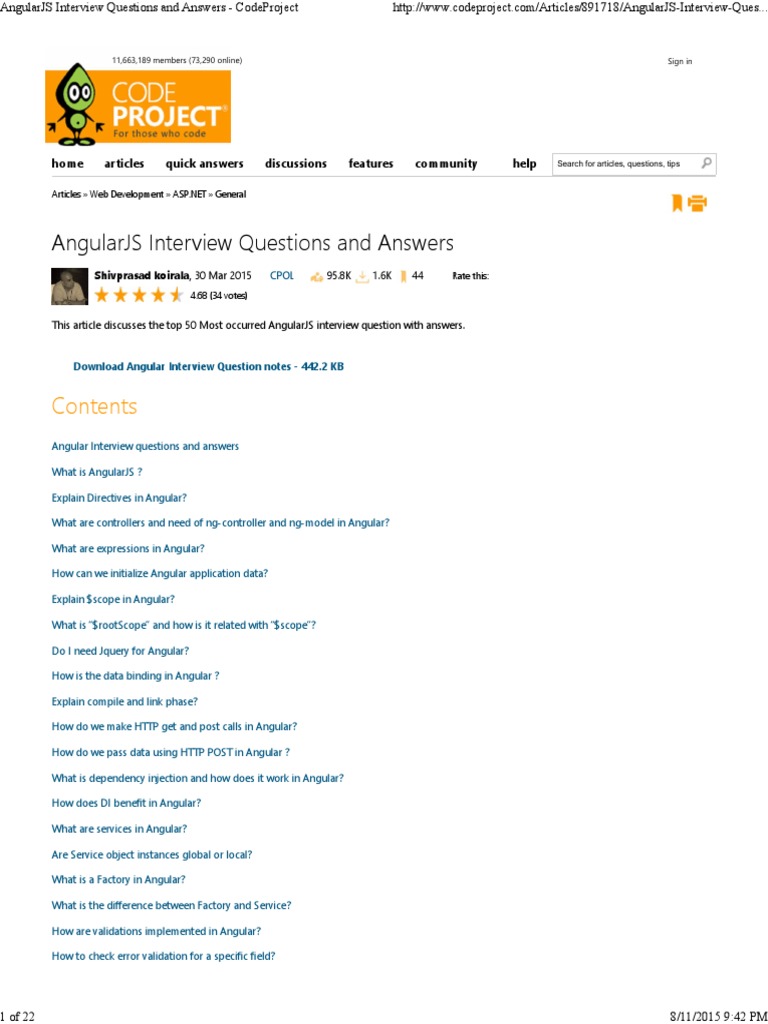 AngularJS Interview Questions and Answers - CodeProject | PDF | Angular Js | Html Element