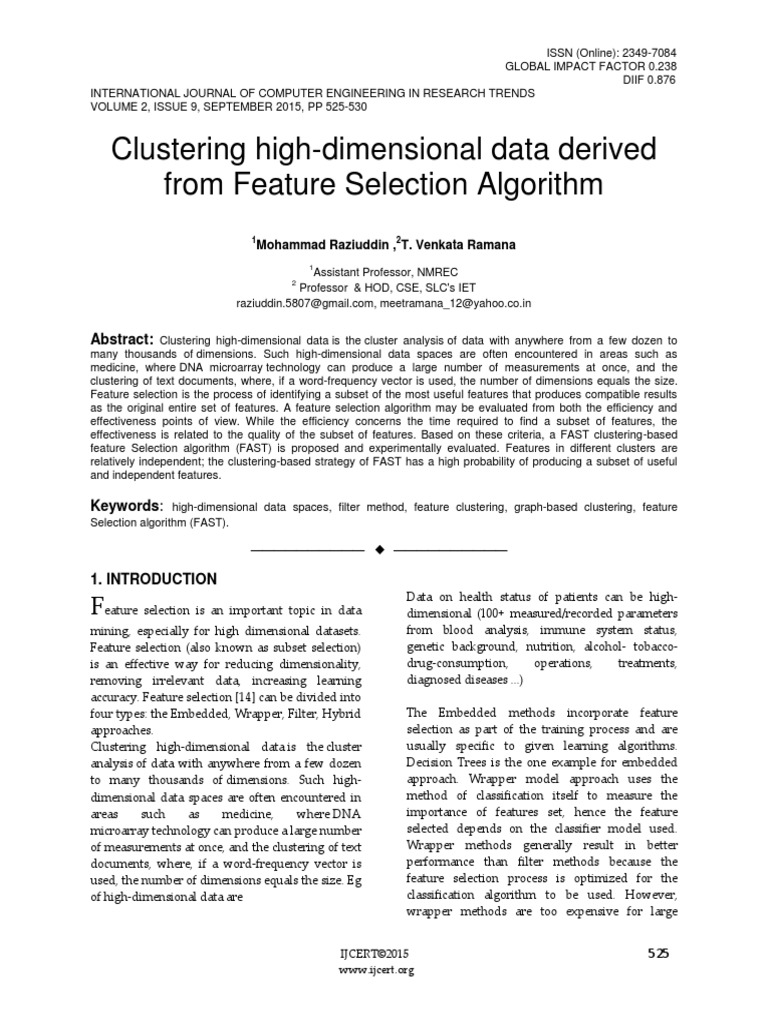 Clustering High-Dimensional Data Derived From Feature Selection Algorithm. | PDF