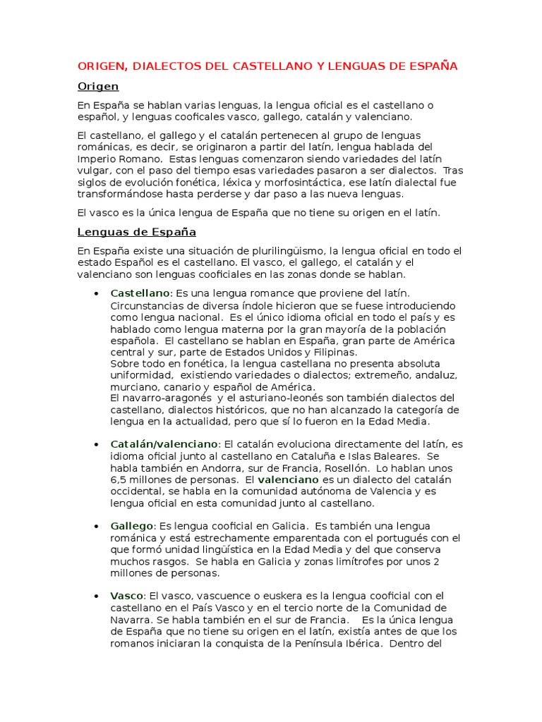 Origen y dialectos del castellano en España | PDF | Lengua española ...