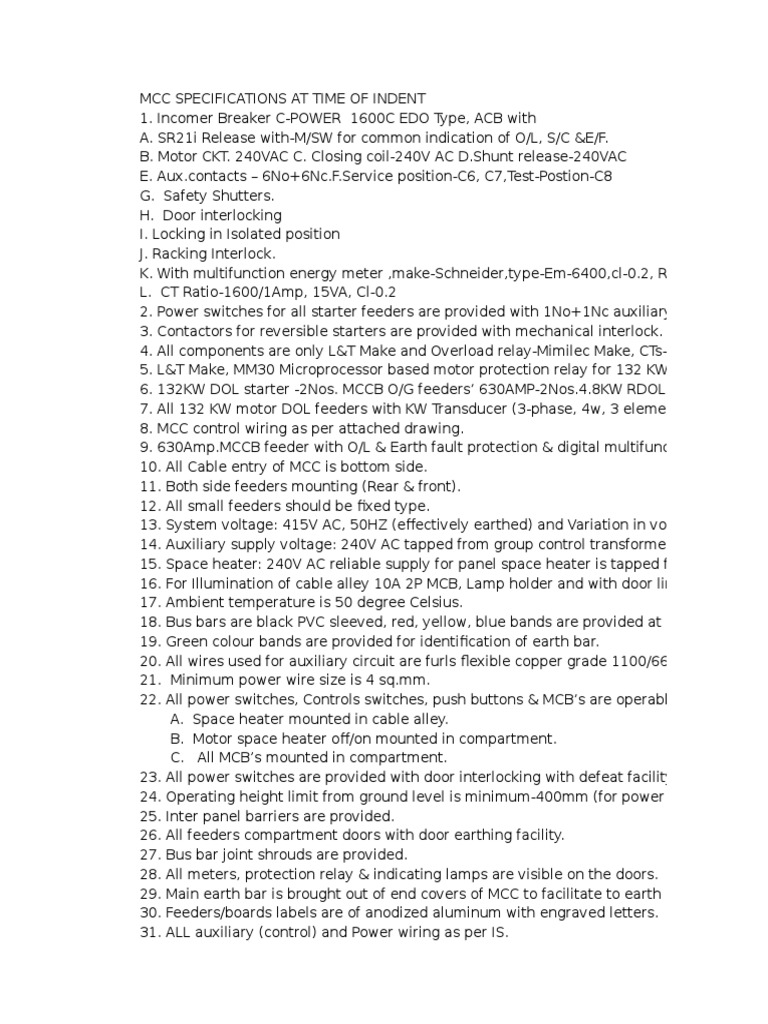 MCC Specifications | PDF