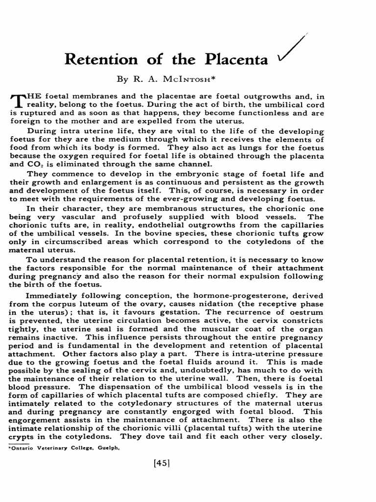 Retention of The Placenta: Relationship (Placental Tufts) They Closely ...