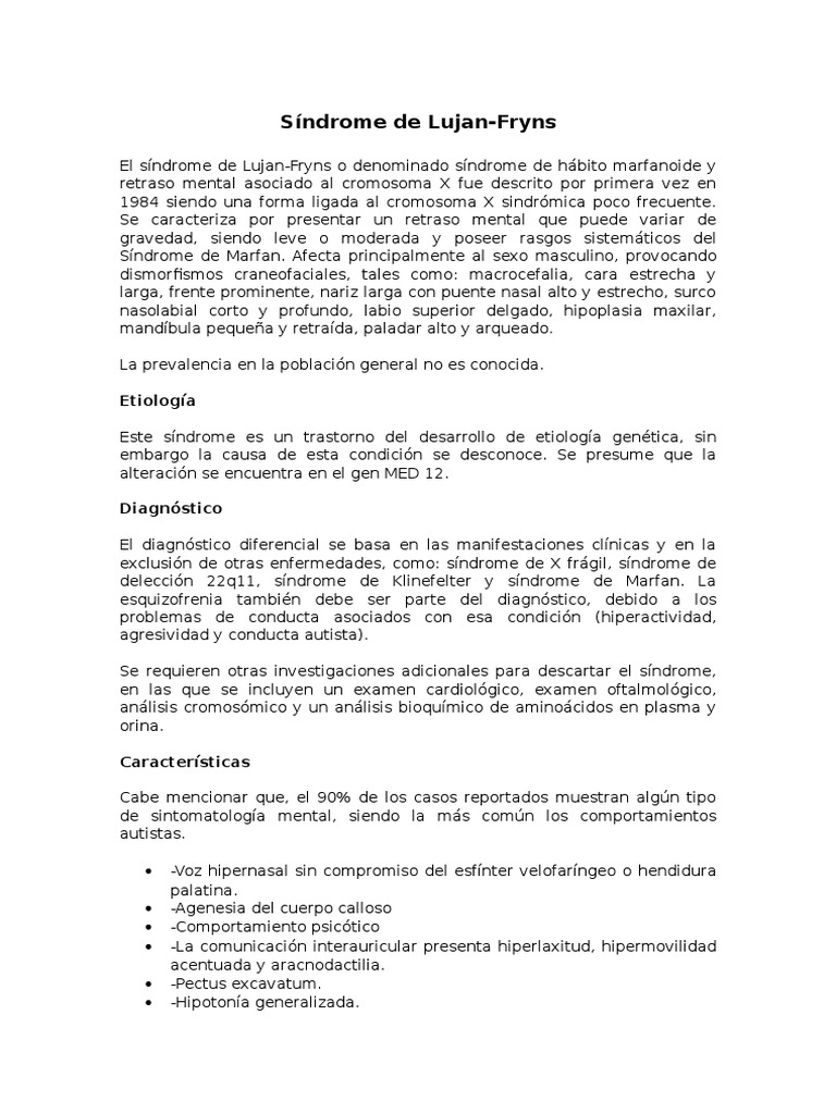 Síndrome de Lujan-Fryns | PDF | Discapacidad intelectual | Autismo