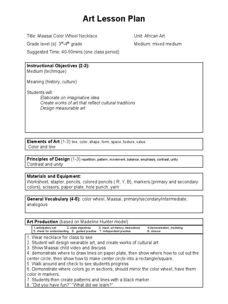 Art Lesson Plan Maasai | PDF