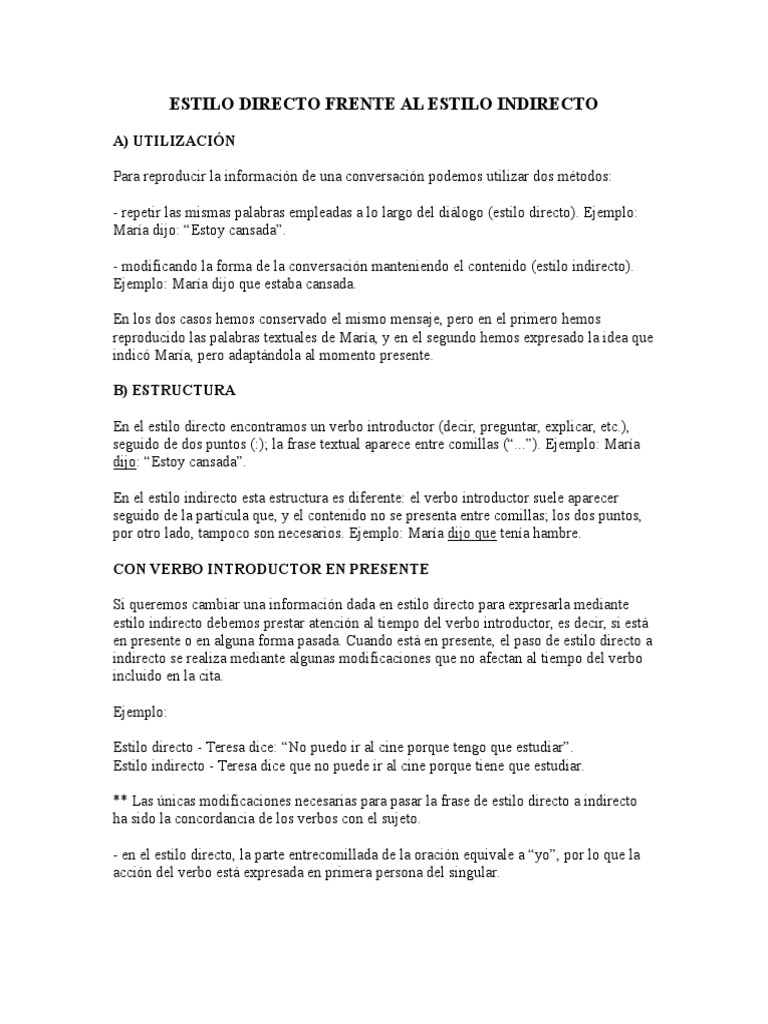 El Estilo Directo y El Estilo Indirecto | PDF | Comillas | Verbo