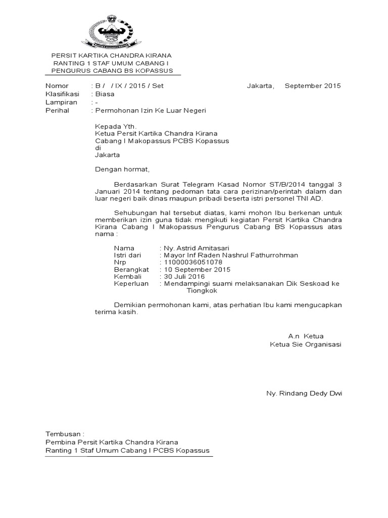 Surat Permohonan Izin Ke Luar Negeri 1 | PDF | Politik | Olahraga & Rekreasi