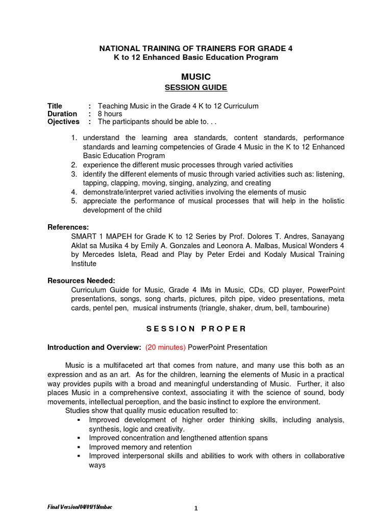 MUSIC 4 Session Guide As of April 1, 2015 PDF | PDF | Rhythm ...