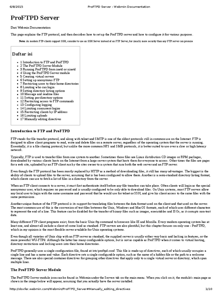Proftpd Server Webmin Documentation Pdf File Transfer Protocol