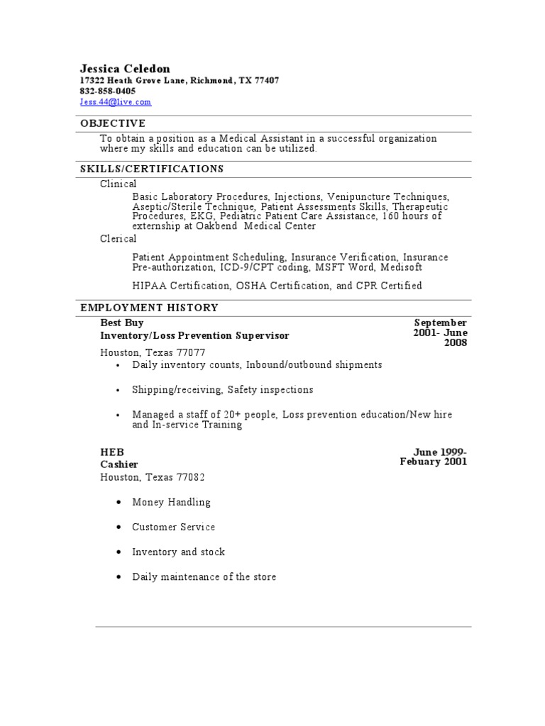 Medical Assistant Resume of Jessica Celedon | PDF | Business