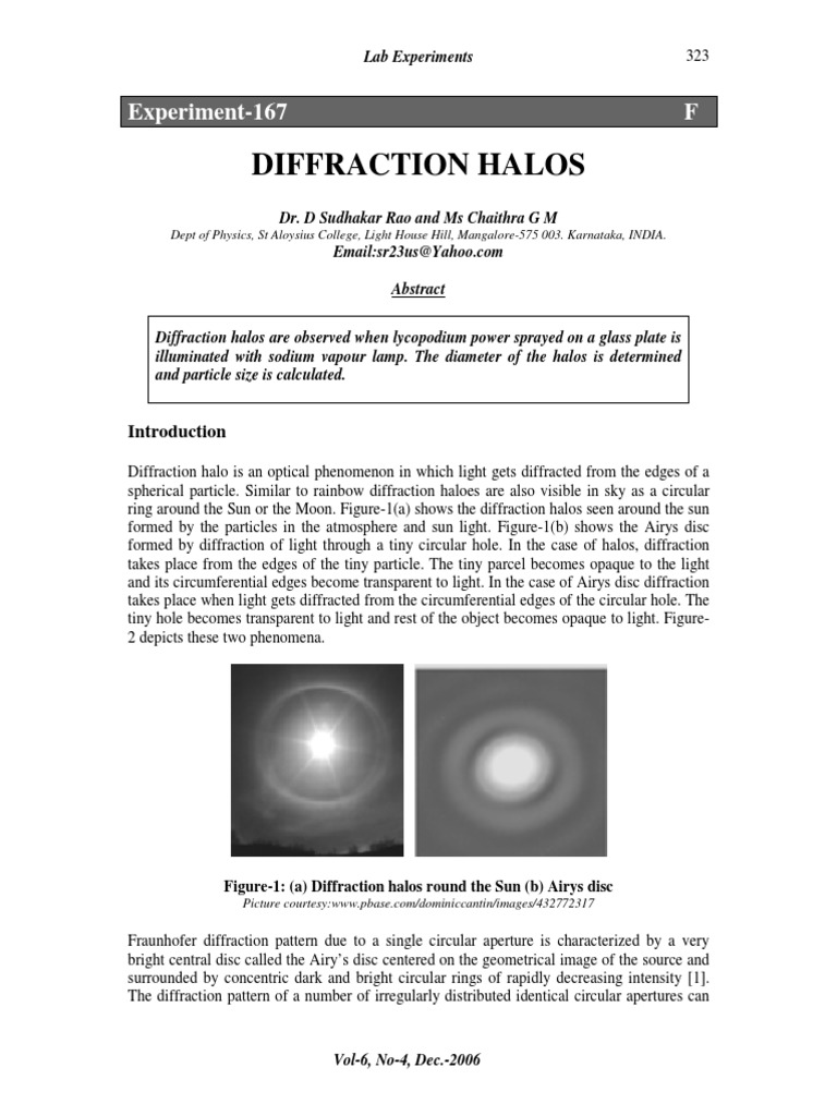 Lycopodium Powder Experiment | PDF | Diffraction | Light