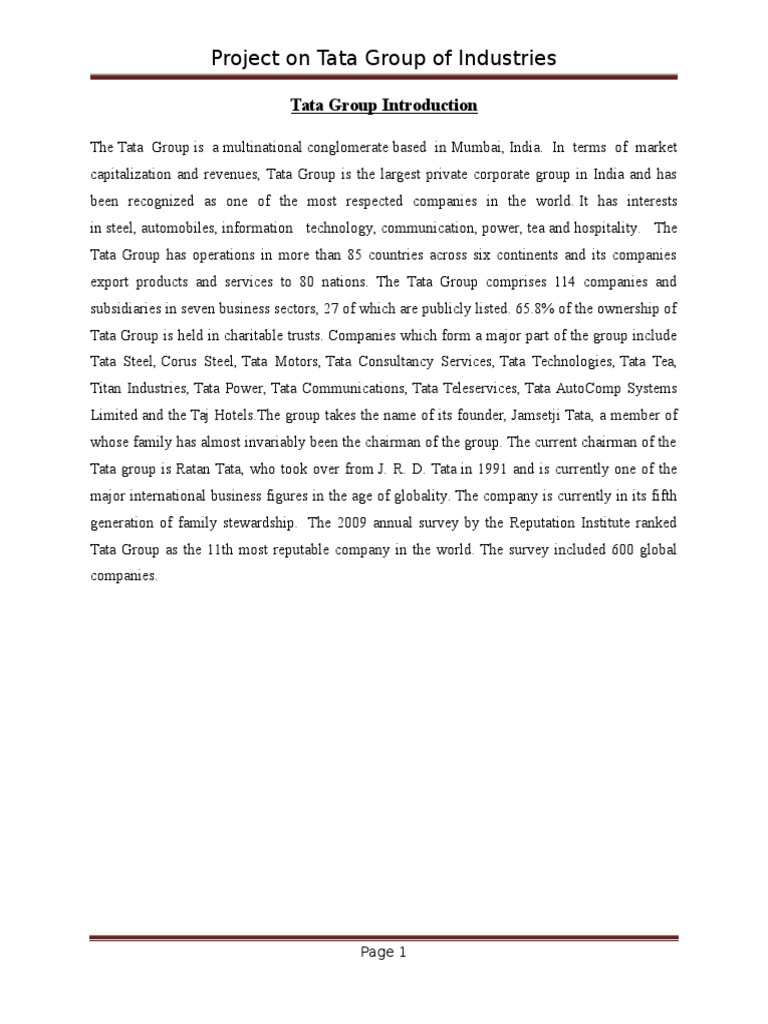 Tata Group Introduction | PDF | Economies | Business