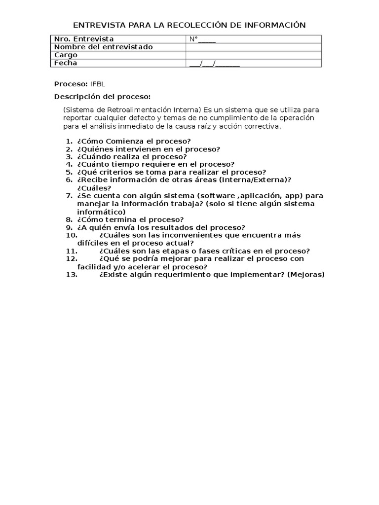 Cuestionario de Levantamiento de Información | PDF