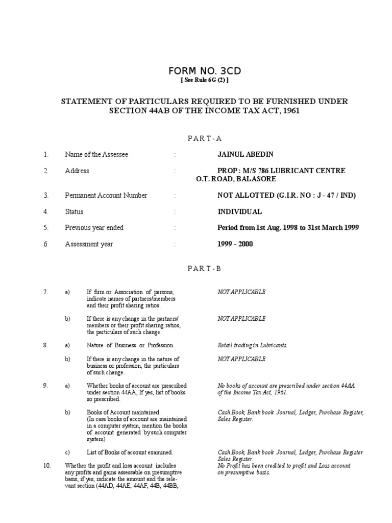 Form No. 3Cd: Statement of Particulars Required To Be Furnished Under ...