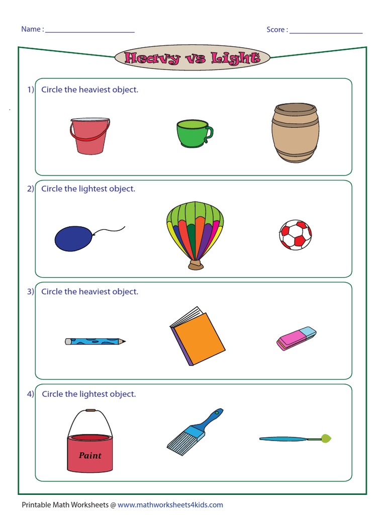 Heavy Vs Light: 1) Circle The Heaviest Object | PDF