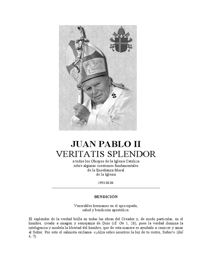 Carta Encíclica Veritatis Splendor (Juan Pablo Ii) PDF | PDF | Gracia ...