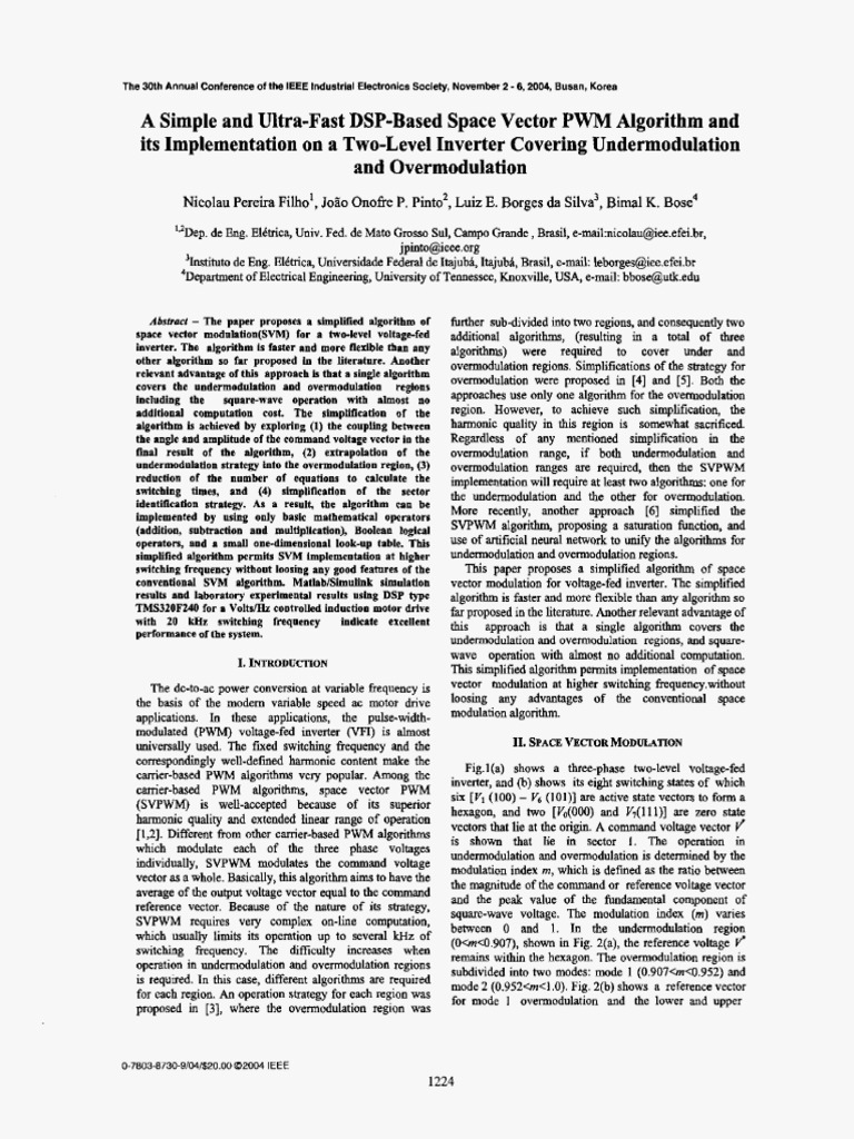 A Simple And Ultra Fast Dsp Based Space Vector Pwm Algorithm And Pdf Power Inverter