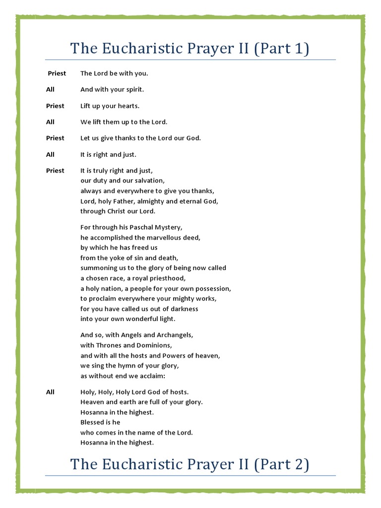 Eucharistic Prayer II Text and Structure | PDF | Christian Behaviour ...