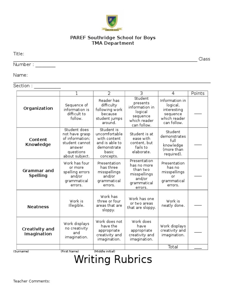 Writing Rubrics for Student Assessment | PDF