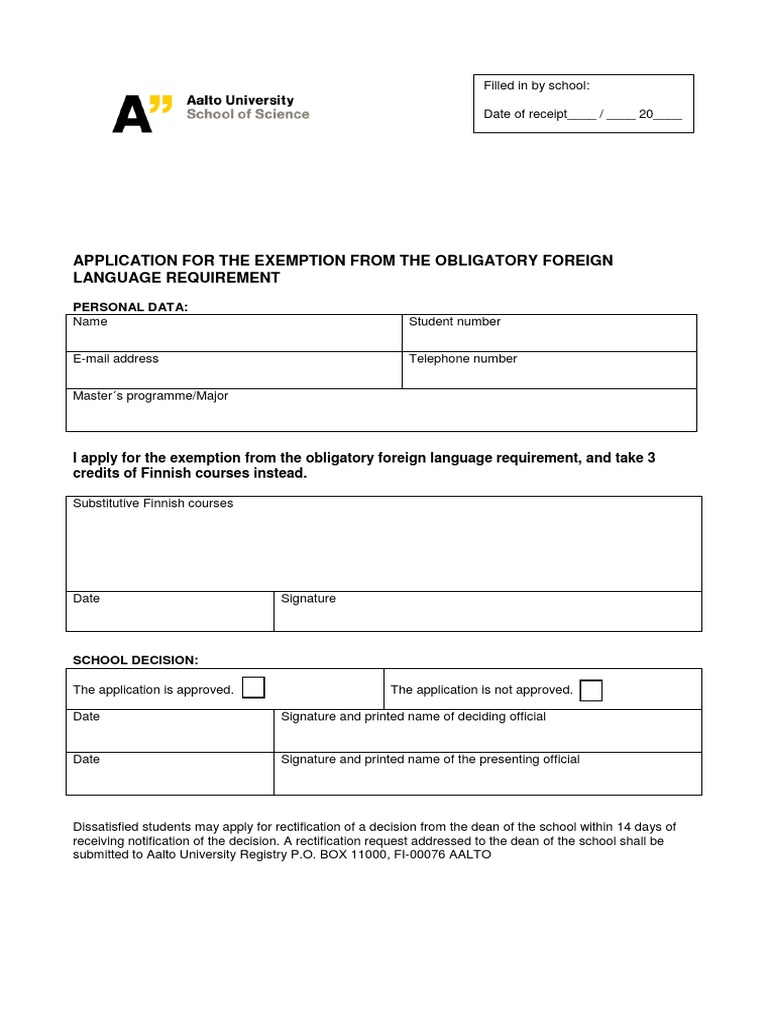 Exemption Application for Language Requirement | PDF