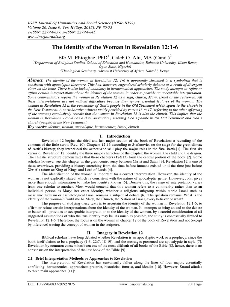 The Identity Of The Woman In Revelation 12 1 6 Download Free Pdf