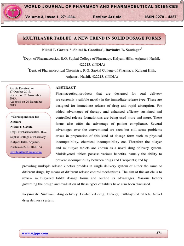 Multi-Layer Tablets | PDF | Tablet (Pharmacy) | Pharmaceutical Formulation