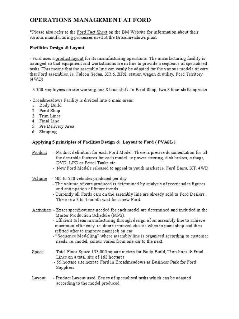 1898 Ford Operations Management | PDF