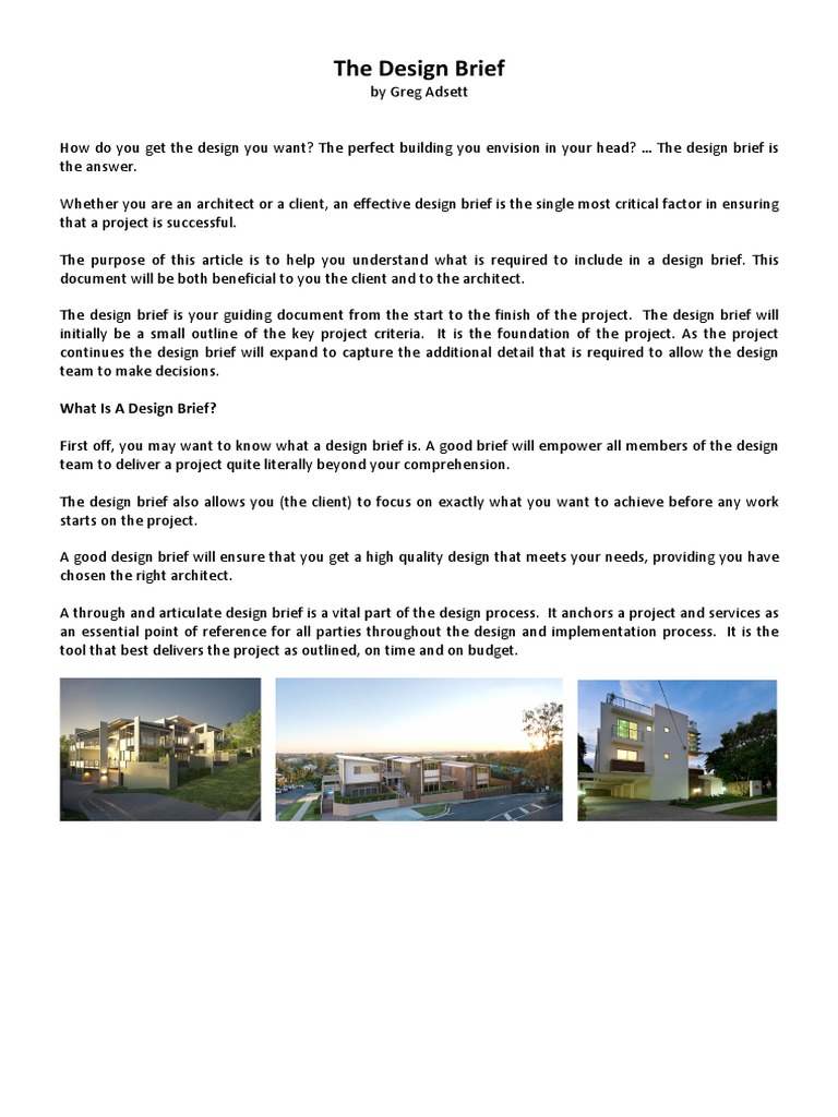 The Design Brief | PDF | General Contractor | Architect