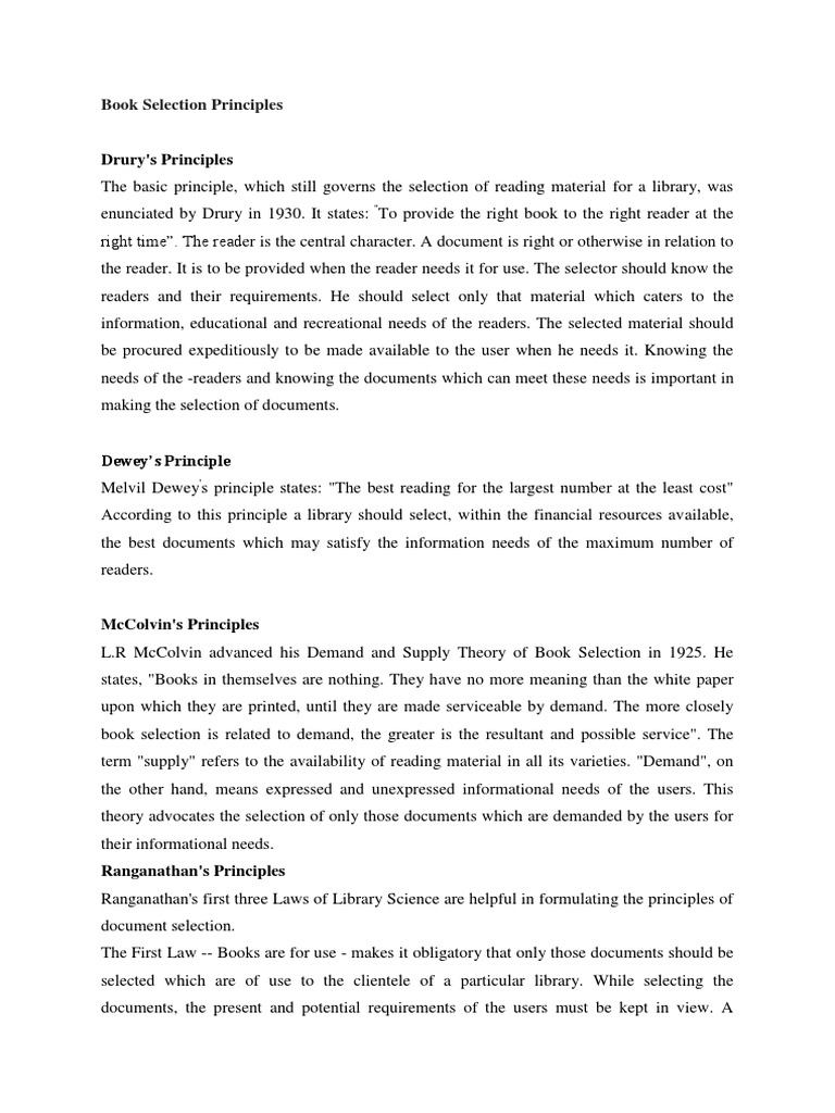 Book Selection Principles | PDF | Library Science | Libraries