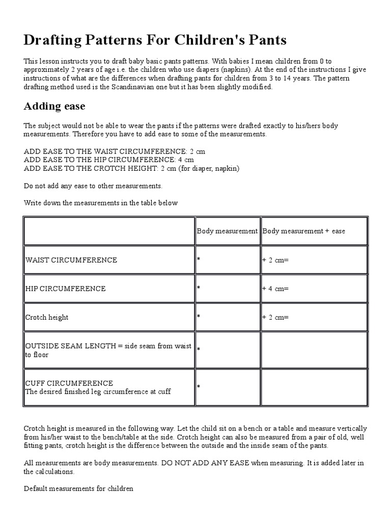Drafting Patterns For CHILDREN PANTS | PDF | Waist | Seam (Sewing)