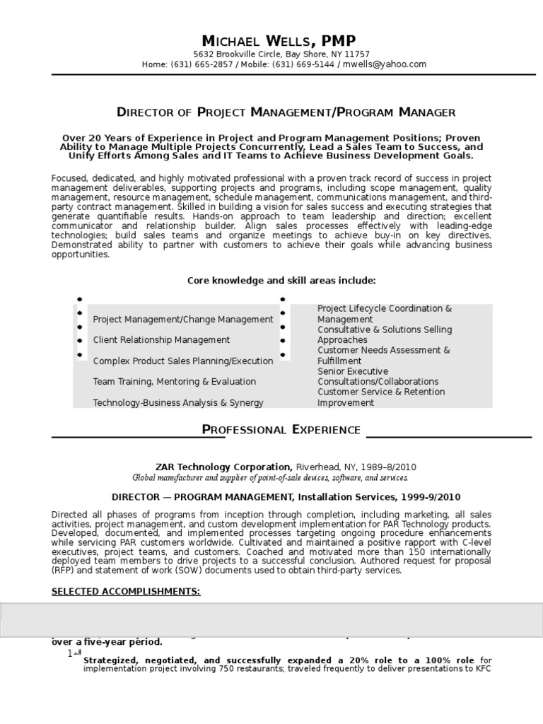 Project Management Director Resume Sample | Download Free PDF | Project ...