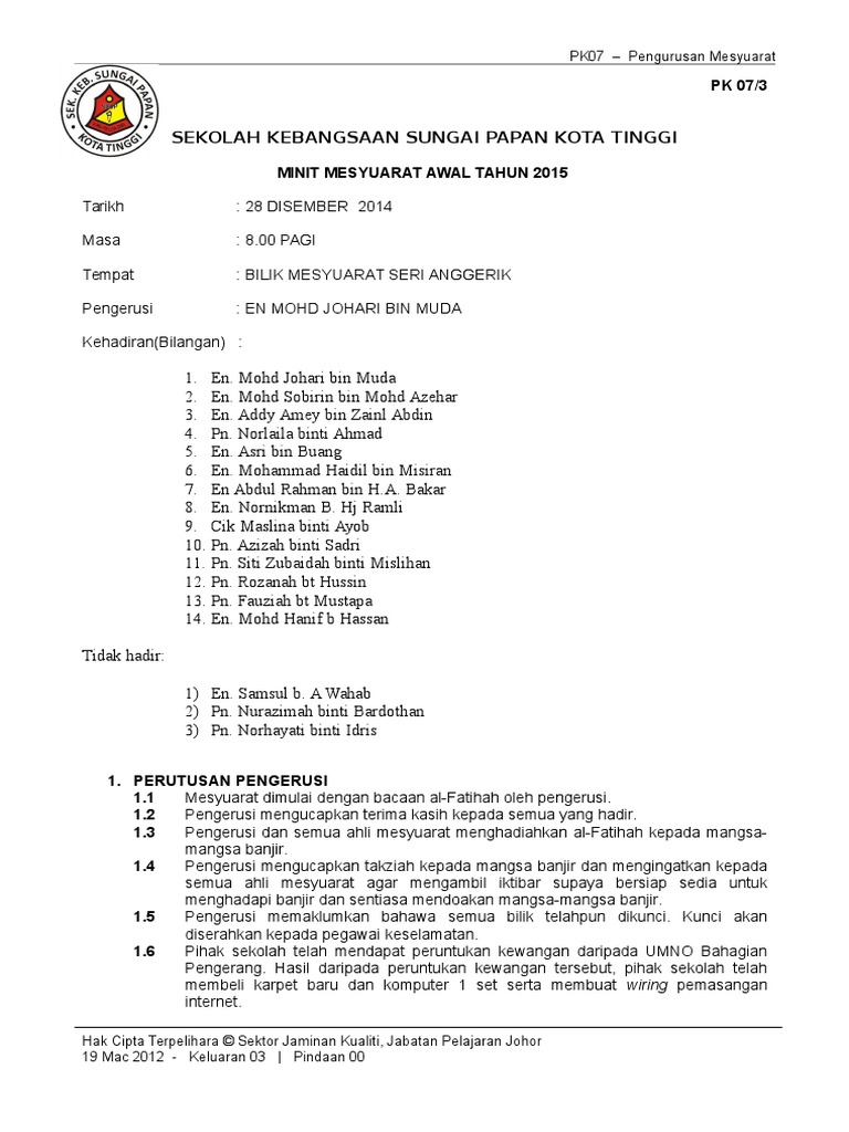 Contoh Minit Mesyuarat Aset Sekolah Minit Mesyuarat Aset Dan - Riset Contoh Minit Mesyuarat Aset Sekolah Minit Mesyuarat Aset Dan - Riset