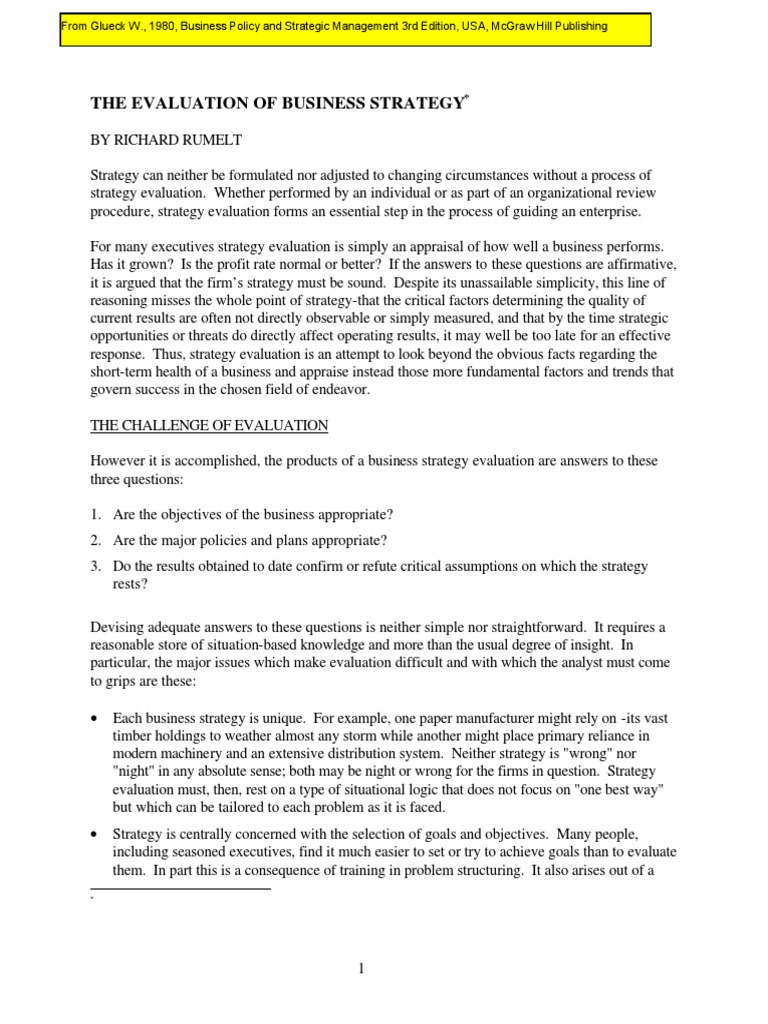 Rumelt, Evaluation of A Business Strategy | PDF | Strategic Management ...