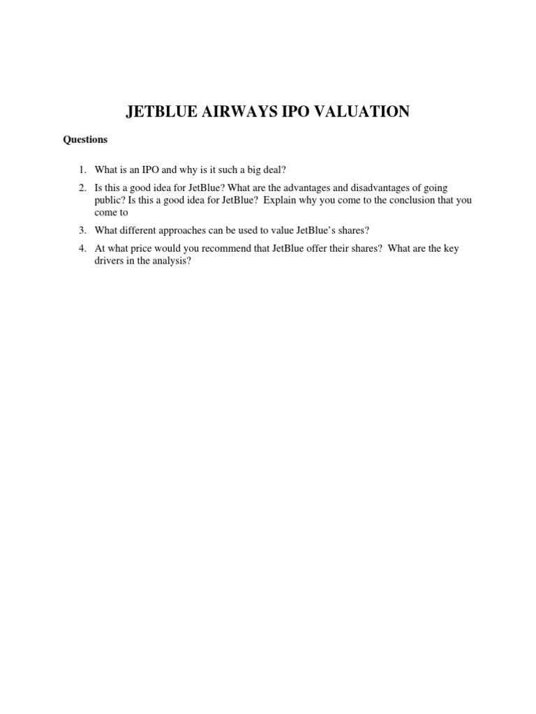 Case 26 JetBlue Airways IPO Questions - 2 PDF | PDF | Finance & Money ...