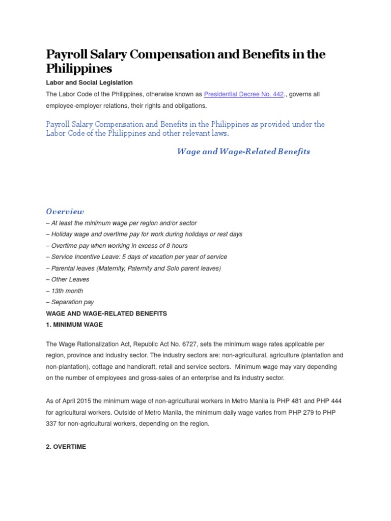 Payroll Salary Compensation and Benefits in The Philippines | PDF