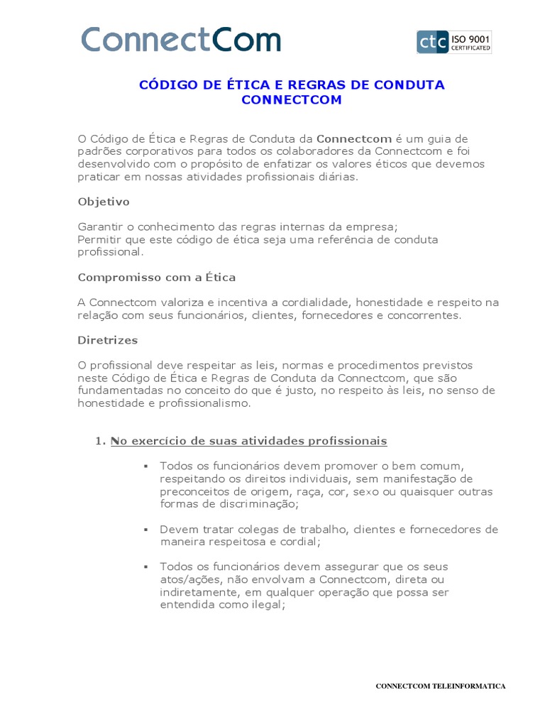 Código de Ética e Regras de Conduta | Vantagem Competitiva | Informação