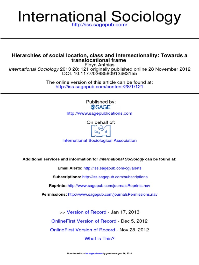 Anthias (2013) - Hierarchies of Social Location, Class and ...