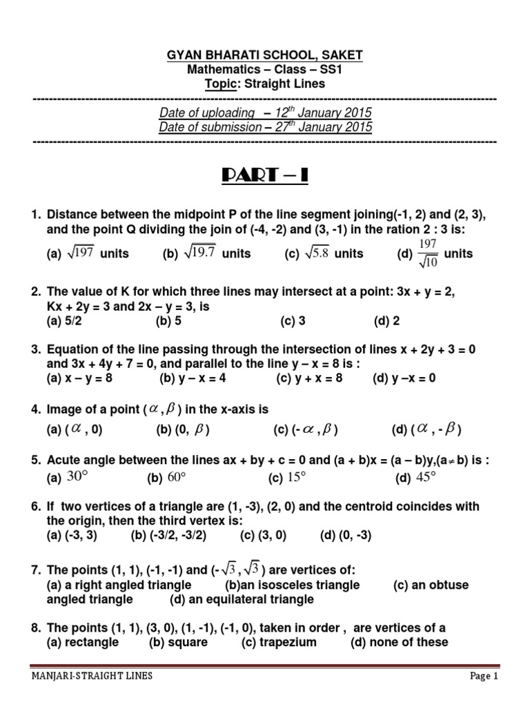 Straight Line Equations Question Bank | PDF | Triangle | Line (Geometry)