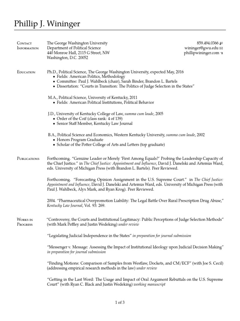 Phillip J. Wininger - Political Science CV | PDF | Judiciaries ...
