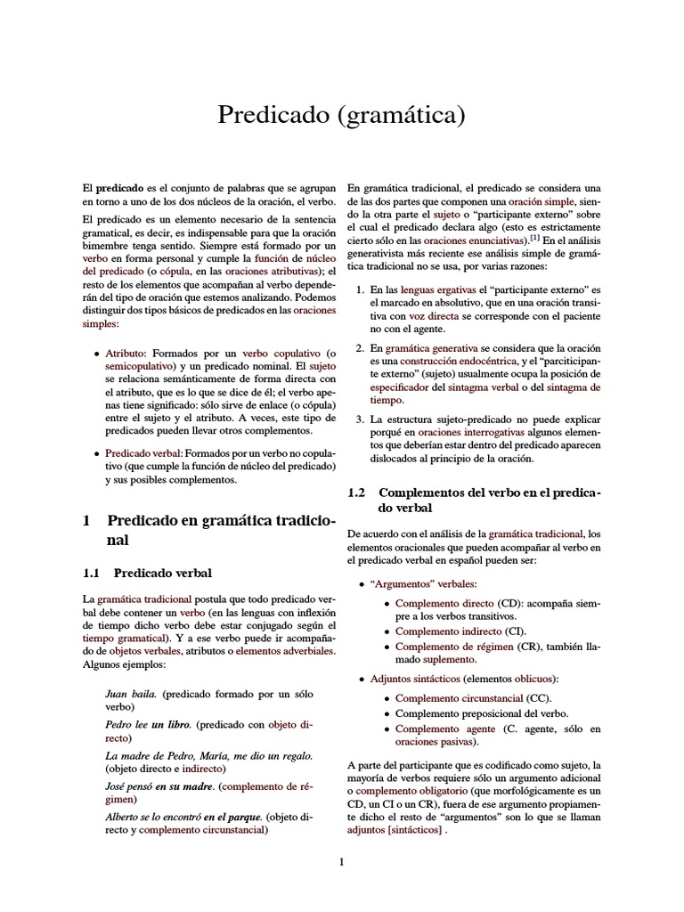 Tipos de predicado gramatical | PDF | Predicado (Gramática) | Verbo