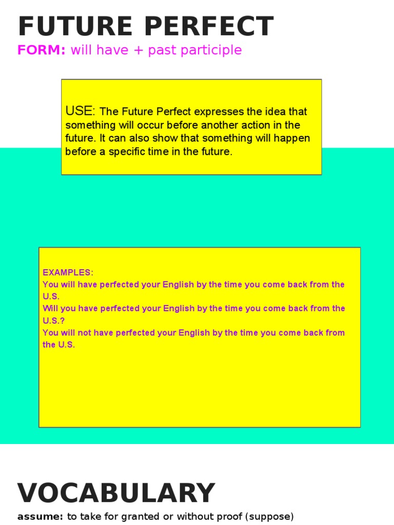 Future Perfect: FORM: Will Have + Past Participle | PDF | Mind | Thought
